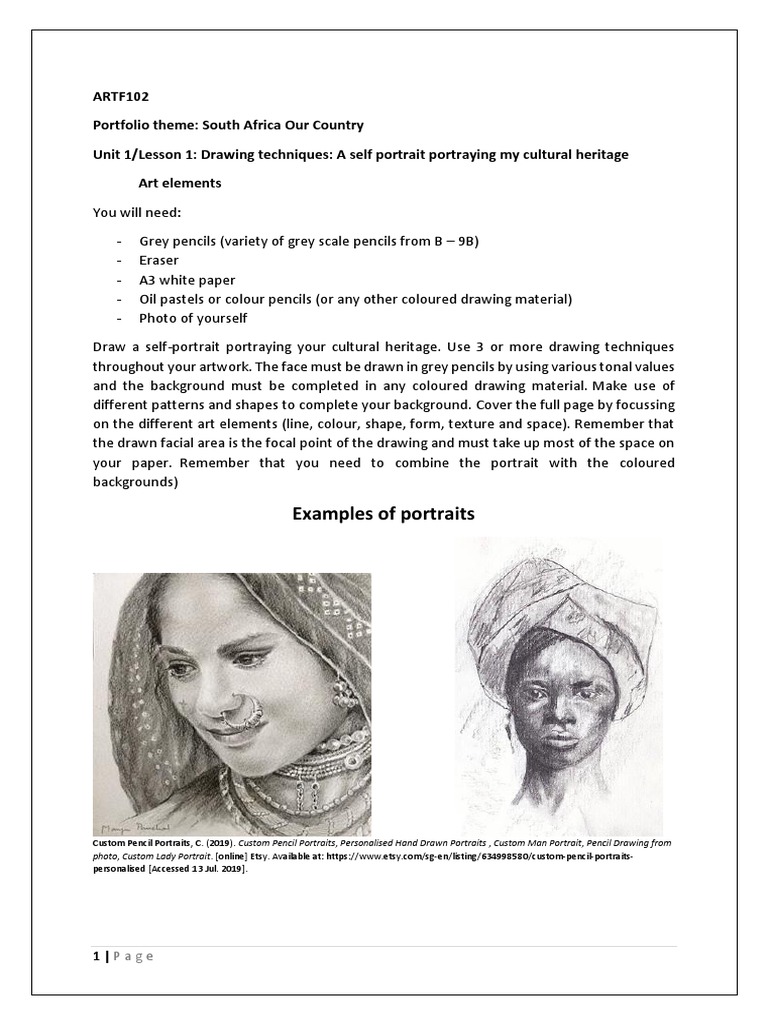 Unit 1 Drawing Techniques Self Portrait Portraying My Cultural Heritage ...