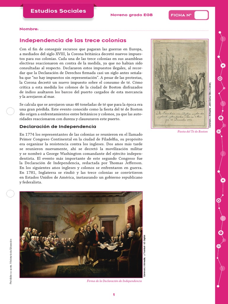 Estudios Sociales 9EGB La Independencia de Las Trece Colonias | PDF ...