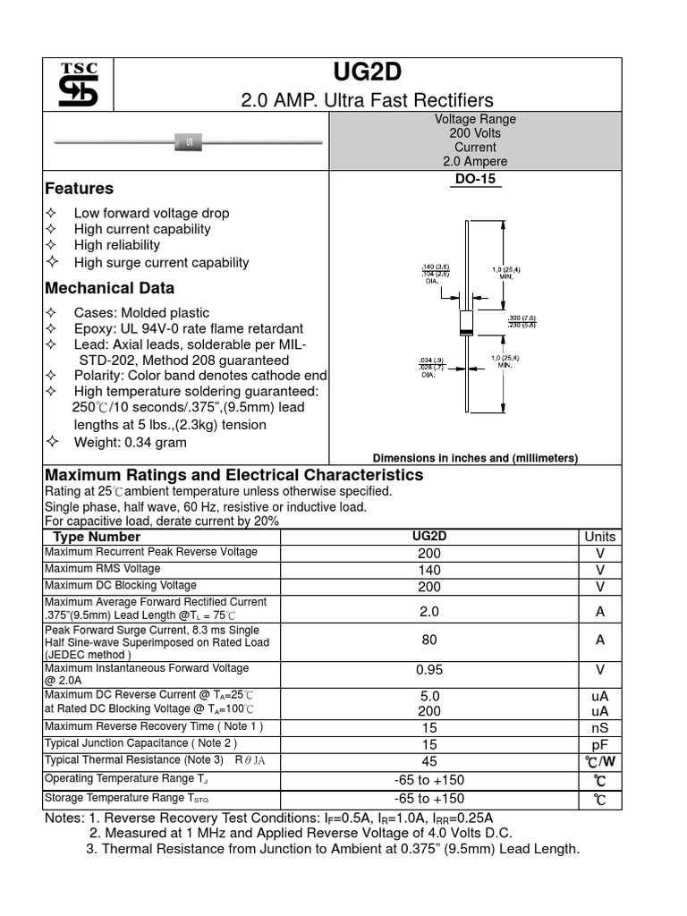 2.0 AMP. Ultra Fast Rectifiers: Features | Download Free PDF | Rectifier | Diode