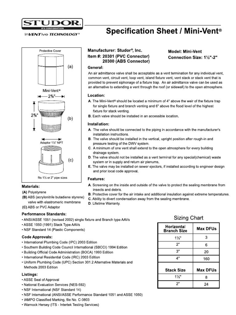 IPS 20301 Mini Vent Spec Sheet | PDF
