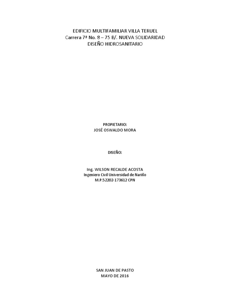 Memoria de Diseño y Manual de Operacion y Mantenimiento Villa Teruel ...