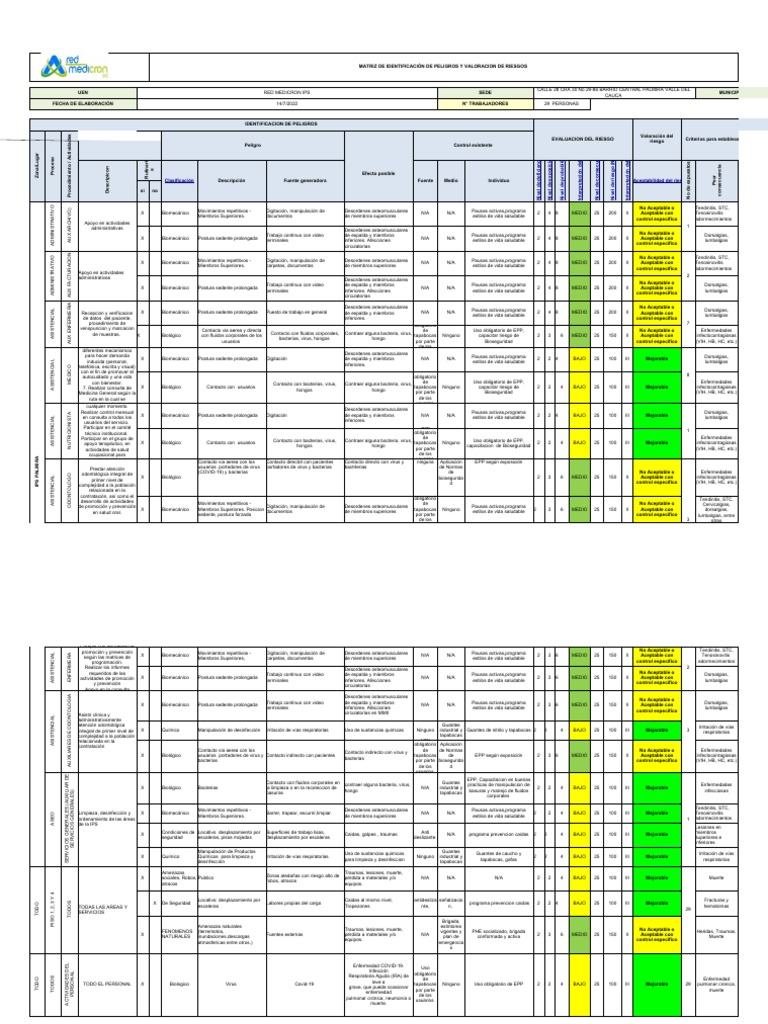 MATRIZ DE RIESGOS IPS PALMIRA PLAZA 28 Julio 2022 | PDF | VIH | Virus