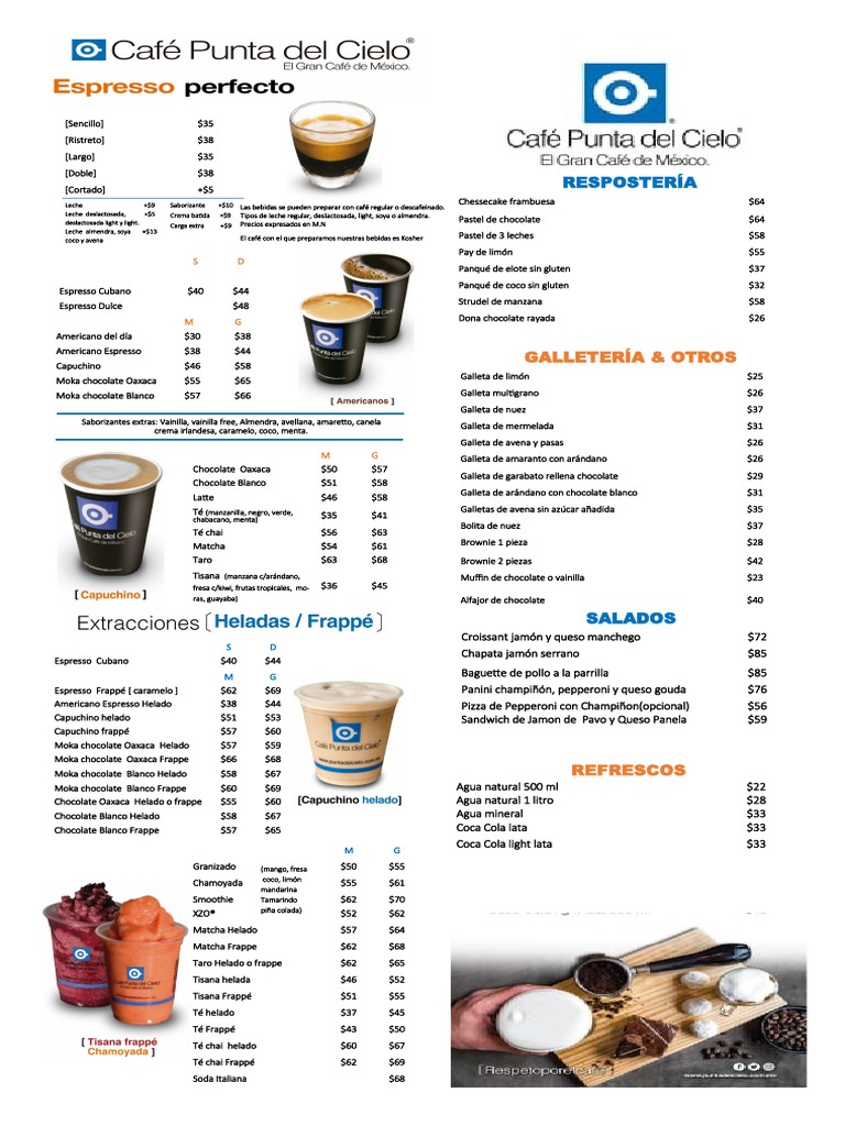 Menú Cafè Punta Del Cielo | PDF | Cocina | Alimentos