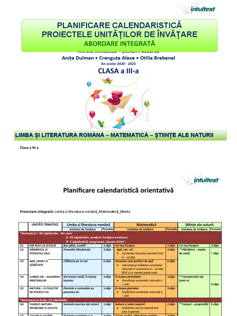 Planificare Orientativa - Clasa A III-a - 2020-2021 | PDF