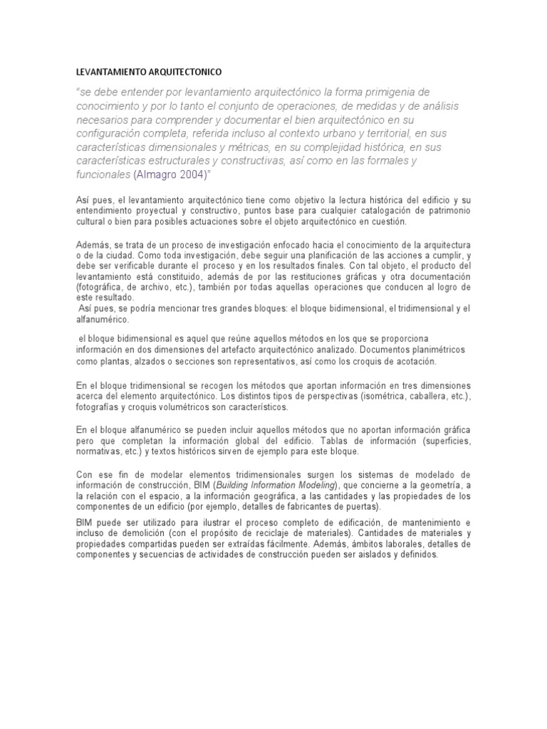 Levantamiento Arquitectonico | PDF | Modelado de información de construcción