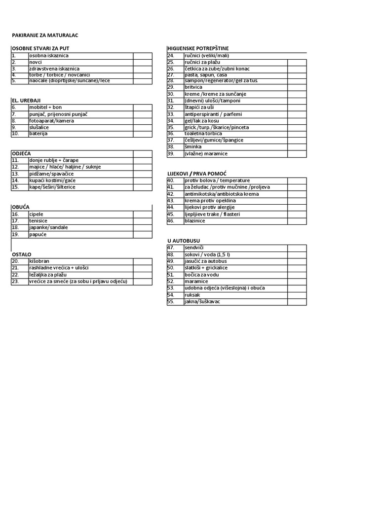 Pakiranje Za Maturalac | PDF