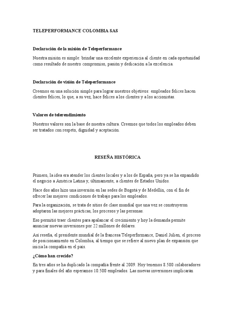 Teleperformance Colombia Sas | PDF | Colombia