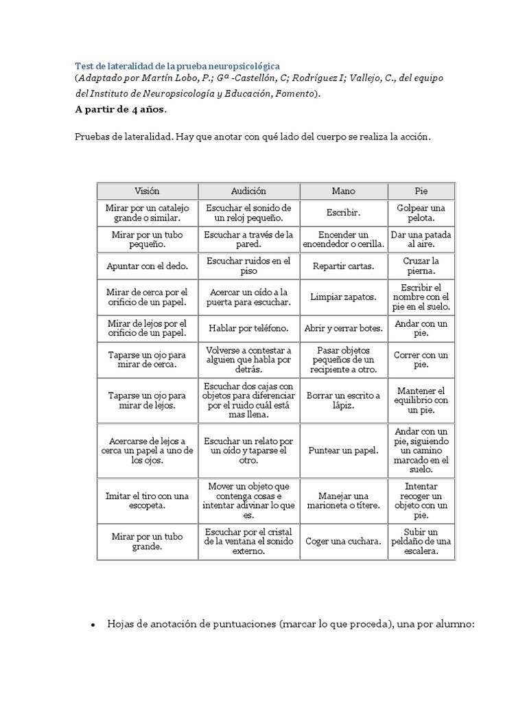 Test Lateralidad | PDF | Handedness | Lápiz