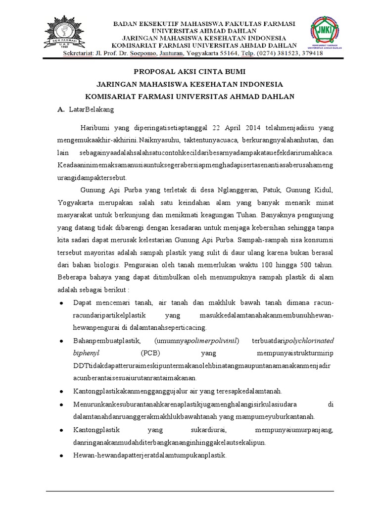 Proposal Aksi Cinta Bumi 2015 | PDF