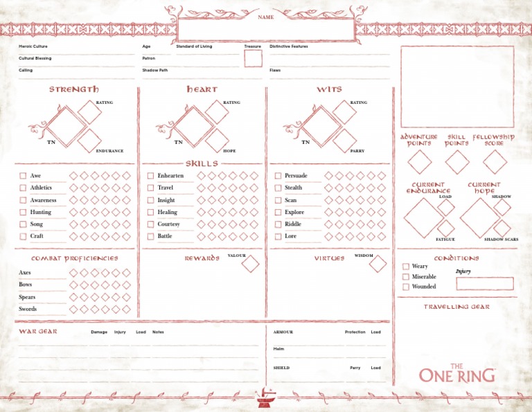 TOR Dwarf Character Sheet Fillable | PDF