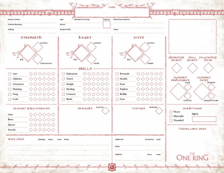 TOR Hobbit Character Sheet Fillable | PDF