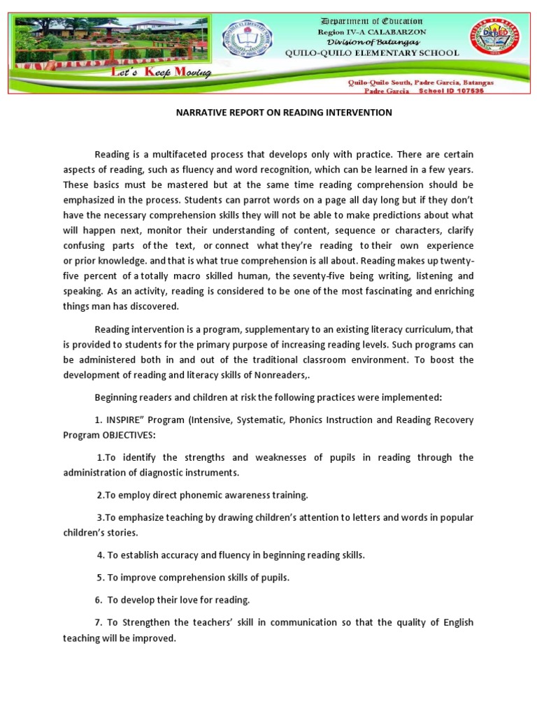 Reading Intervention Narrative Report | PDF | Reading Comprehension ...