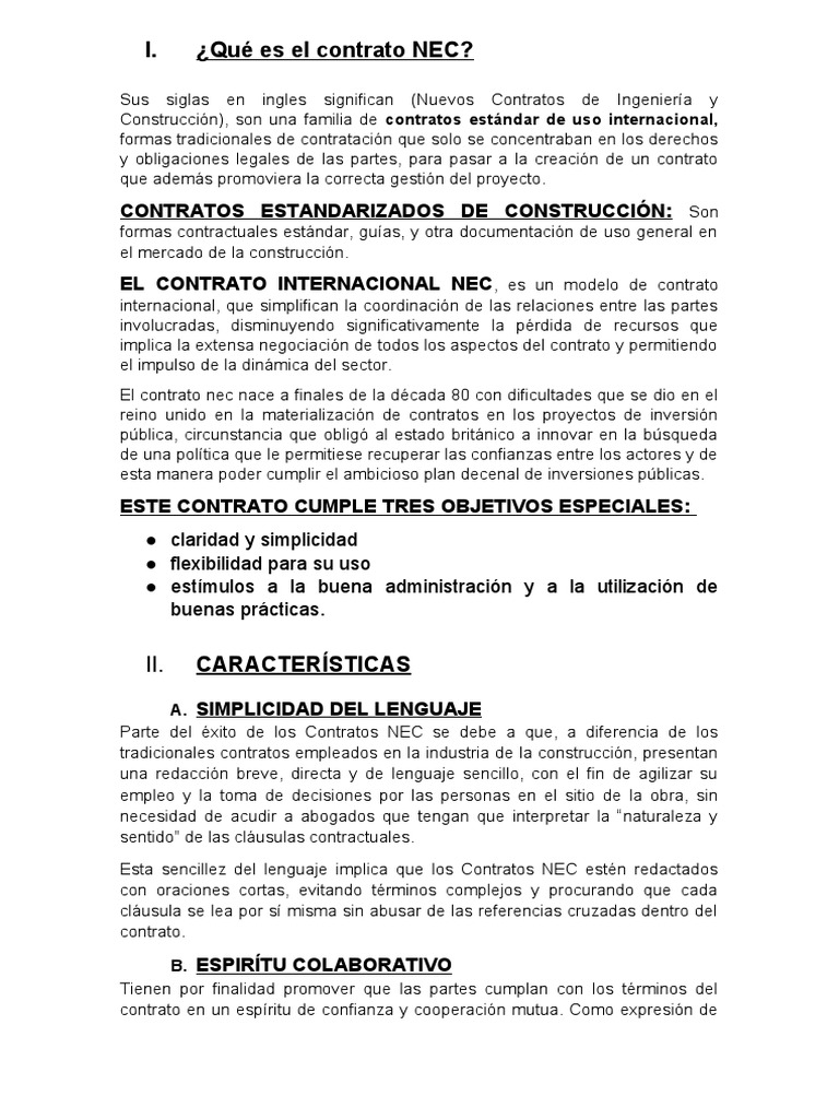 Resumen Contrato NEC | PDF | Contratista general | Economias