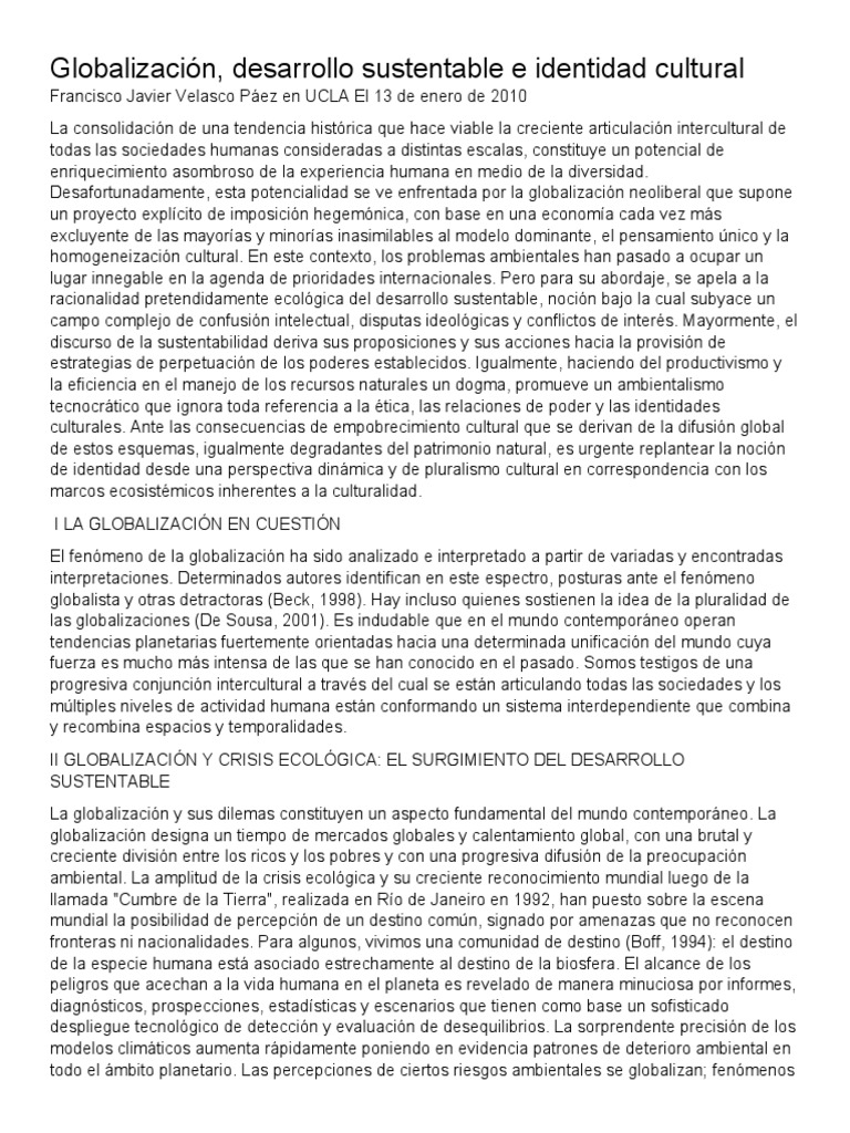 Globalización, Desarrollo Sustentable e Identidad Cultural | PDF | Globalización | Pobreza