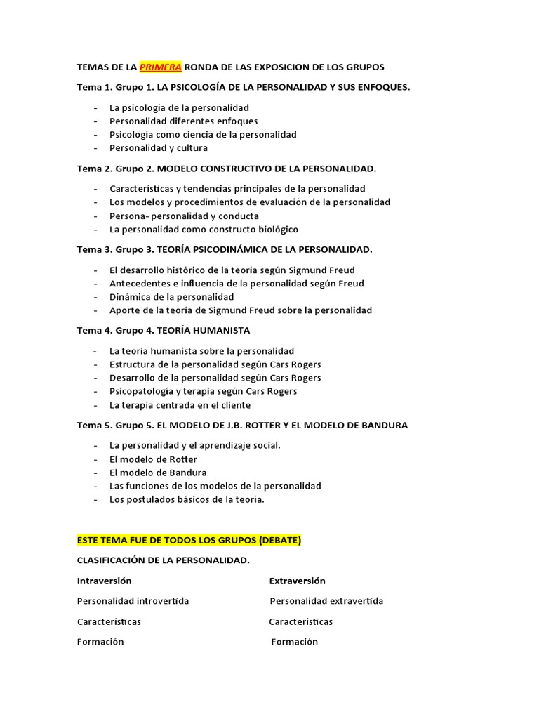 10 Temas Tratados en Psicologia de La Personalidad | PDF | Psicología ...