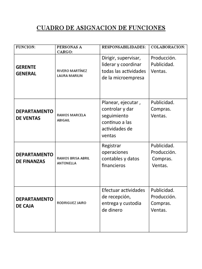 Cuadro de Asignacion de Funciones | PDF