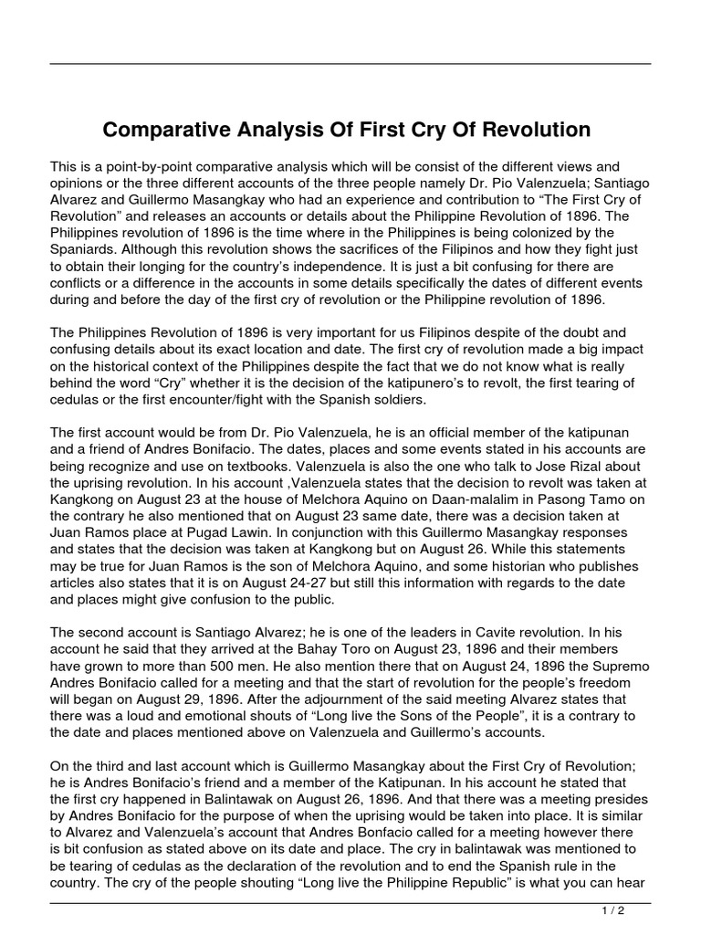 Comparative Accounts of Revolution's Cry | PDF | Military Of Spain ...