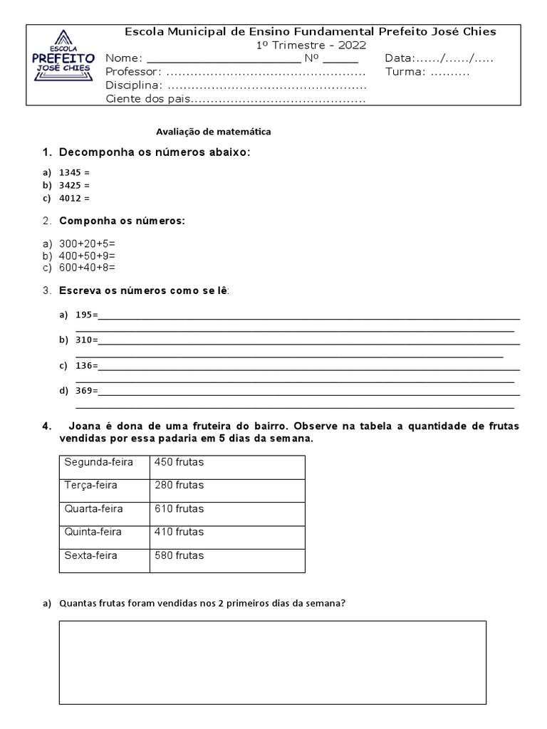 Prova de Matemática Chris | PDF