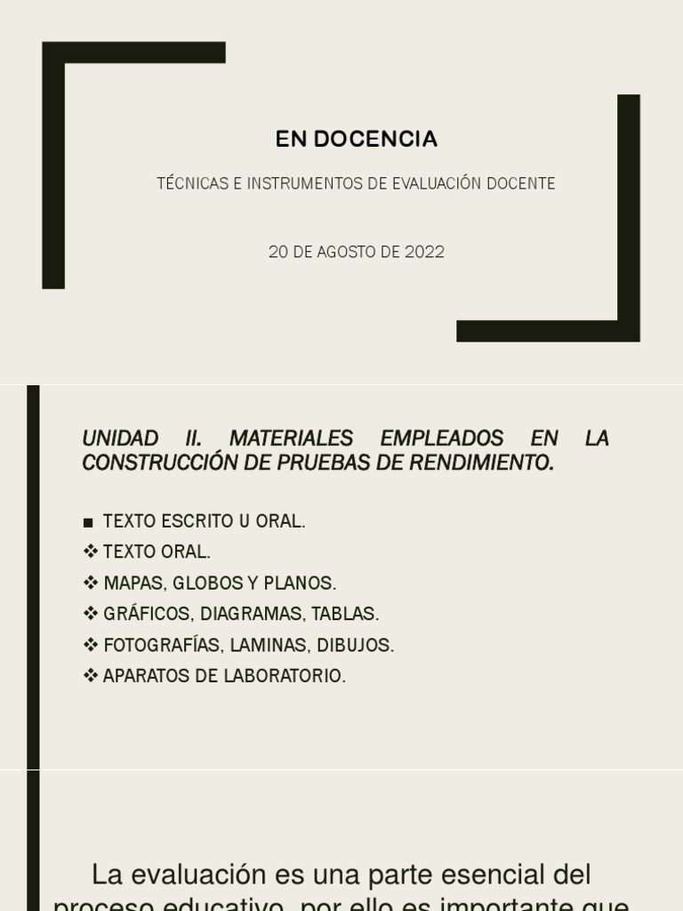Unidad Ii. Materiales Empleados en La Construcción de Pruebas de Rendimiento. | PDF | Evaluación ...