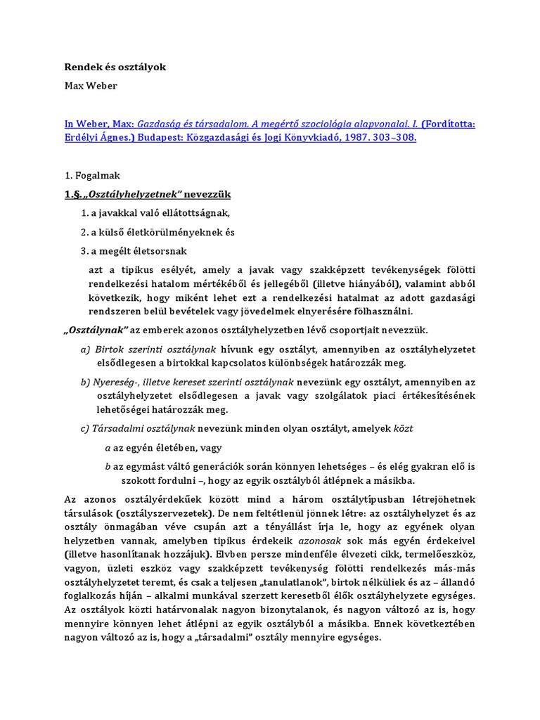 Max Weber_Rendek és osztályok | PDF