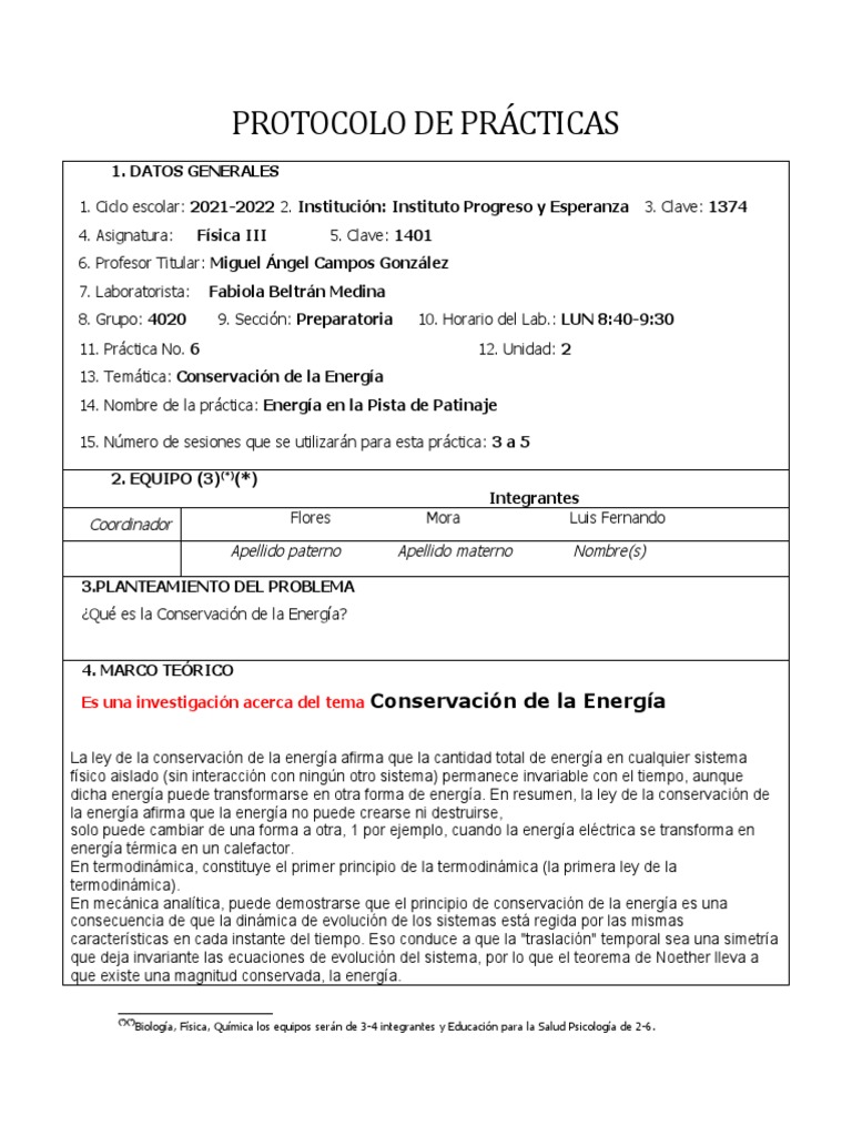 Protocolo de Laboratorio 4020 - Practica 6 - Conservacion de La Energia 1 | PDF | Energía ...