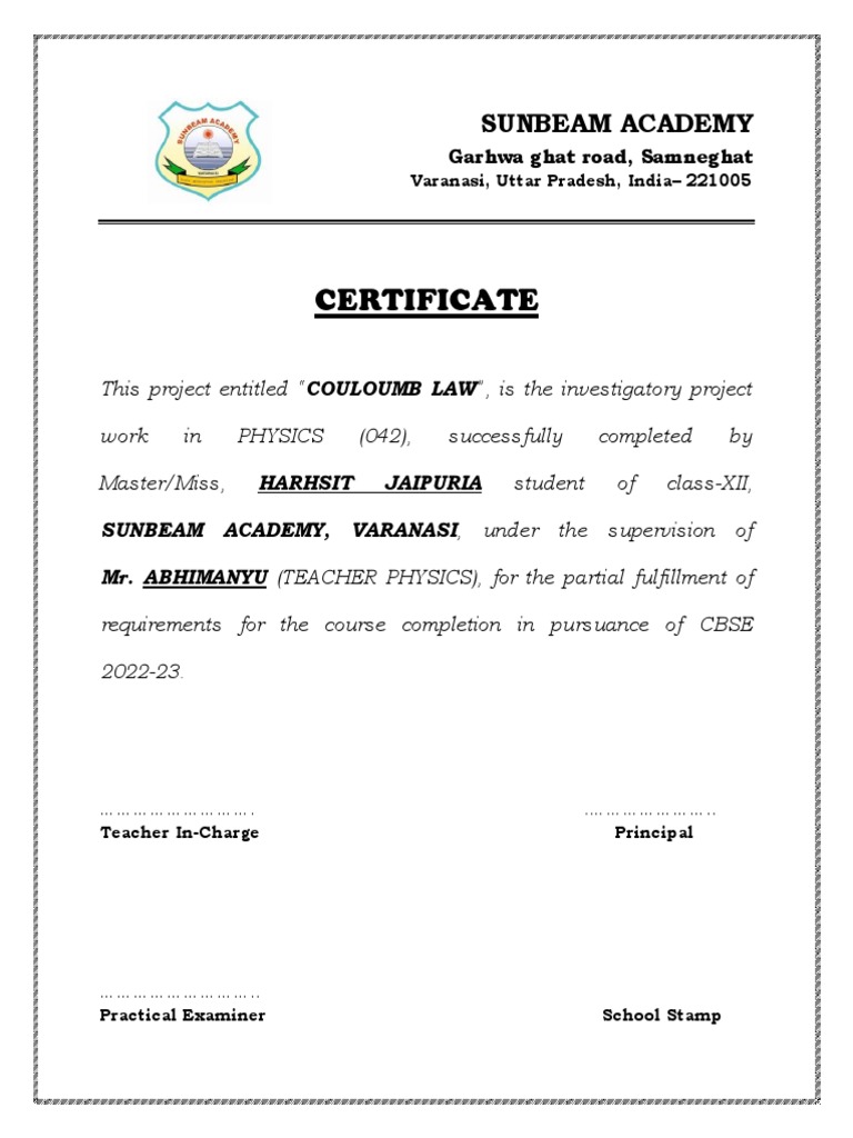 Physics Certificate Pdf