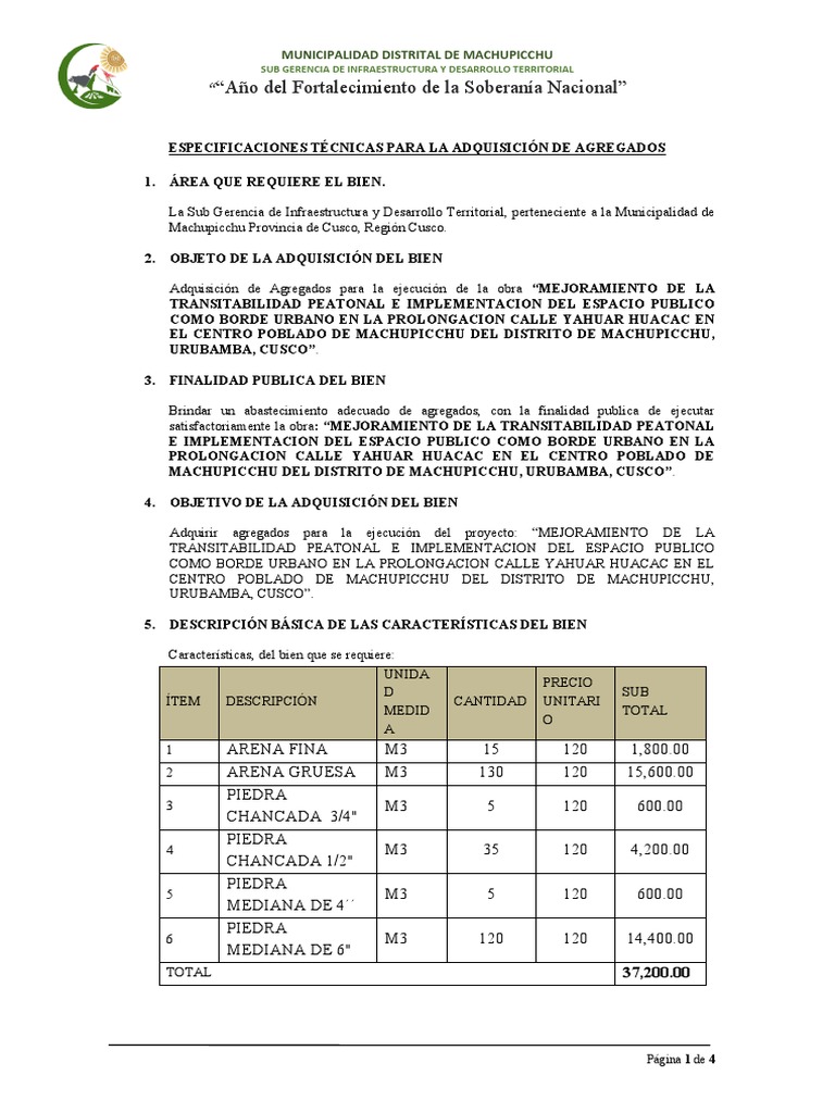 Esp. Tec. Agregados Mapi | PDF | Materiales de construcción | Materiales