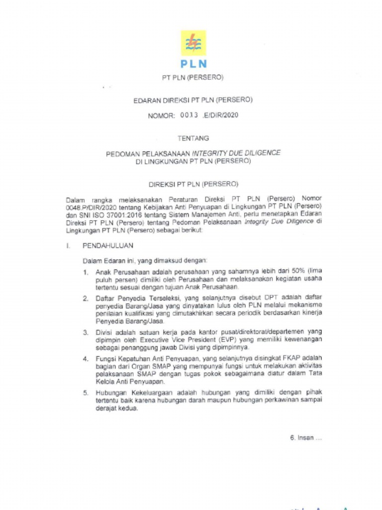 EDIR No. 0013.E-DIR-2020 Pedoman Pelaksanaan IDD | PDF