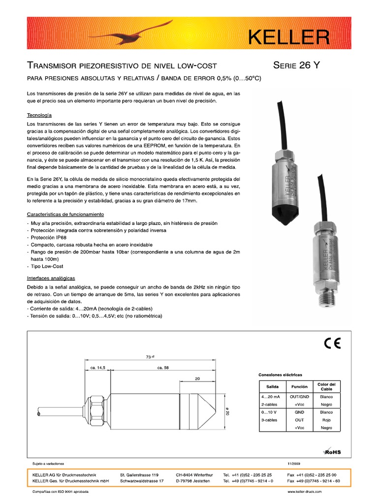 Sensor de Nivel Sumergible KELLER 26Y | PDF
