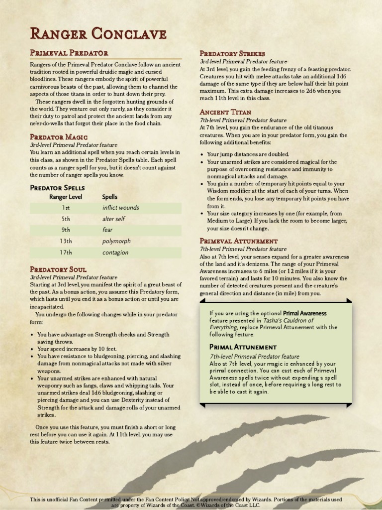 Ranger Conclave - Primeval Predator - GM Binder | PDF | Predation