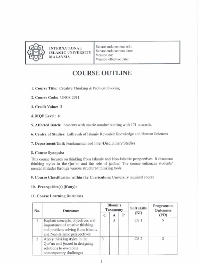 Creative Thinking Course Outline | PDF