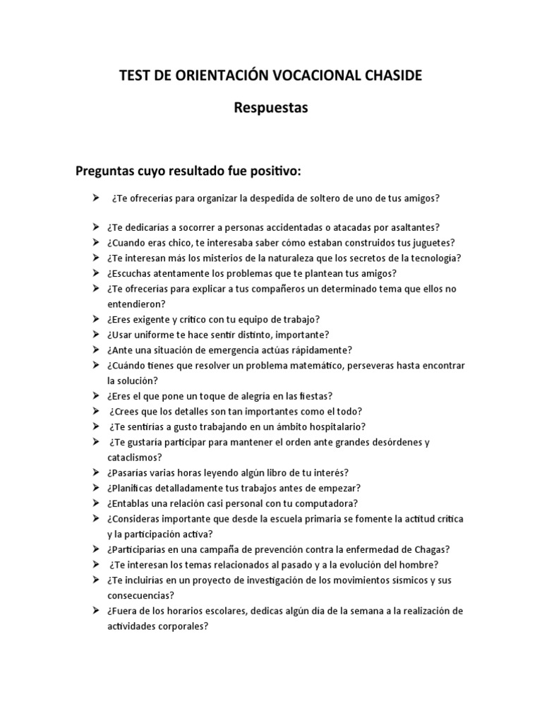 TEST DE ORIENTACIÓN VOCACIONAL CHASIDE | PDF