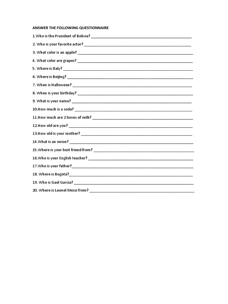 WH QUESTIONNAIRE | PDF