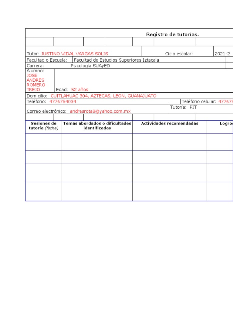 Registro de Tutorías (Formato) | PDF | Crecimiento personal y profesional