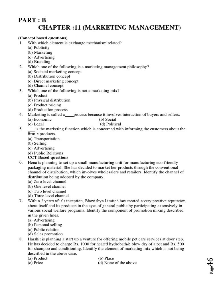 Marketing Management Concepts Quiz | PDF | Marketing | Sales
