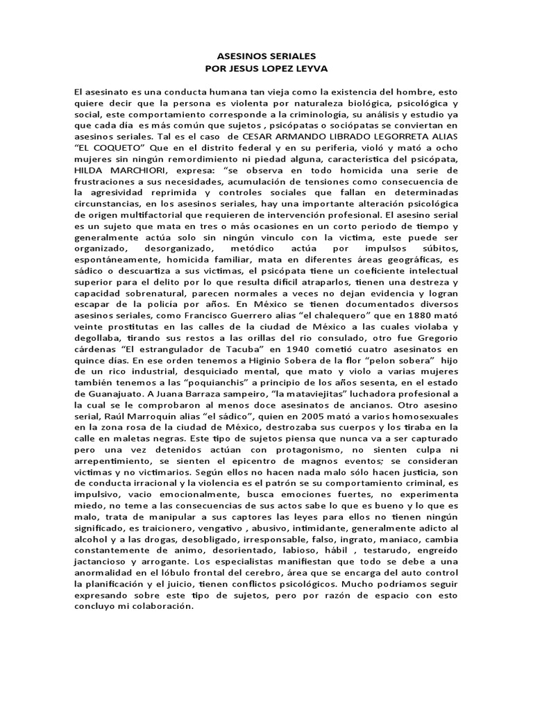 Asesinos Seriales | PDF | Asesino en serie | Psicopatía