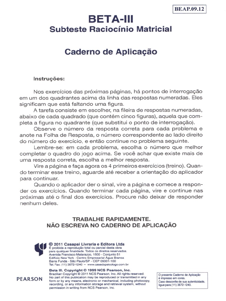 Beta-III Raciocínio Matricial+Folha de Resposta+Crivo | PDF