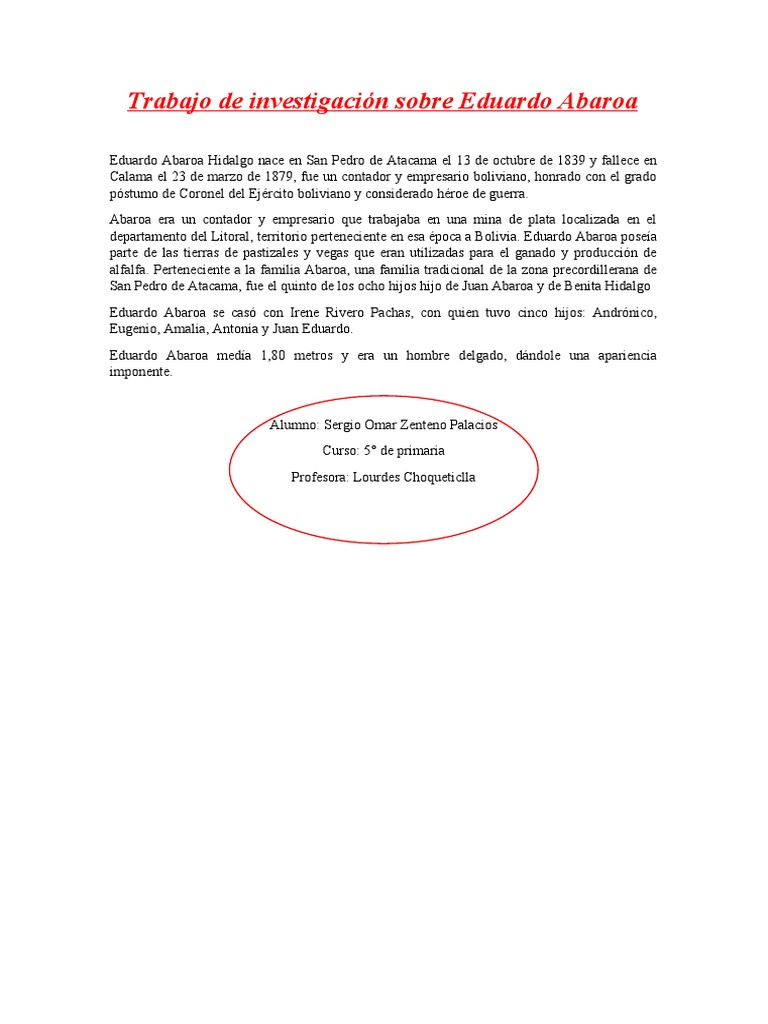 Biografía de Eduardo Abaroa Hidalgo | PDF