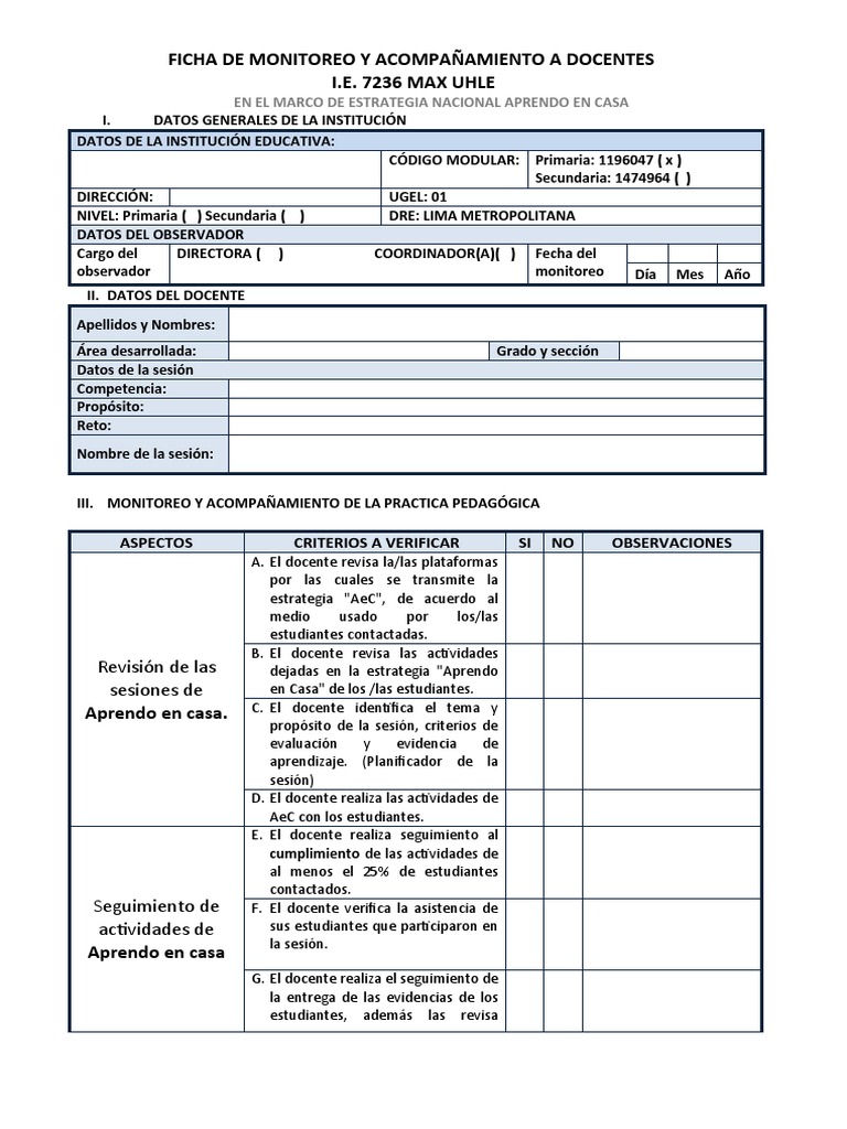 Formato Ficha de Monitoreo | PDF | Maestros | Aprendizaje
