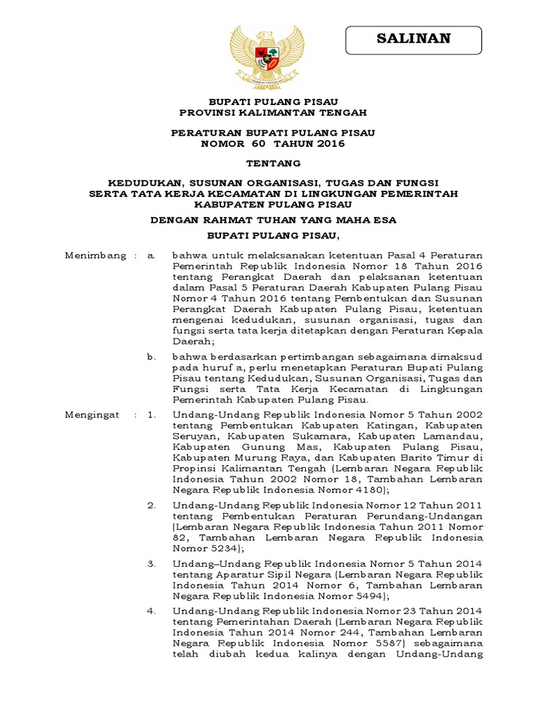 Perbup Sotk Kecamatan | PDF