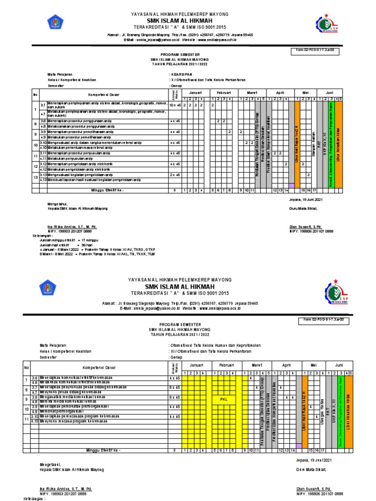 Prog Semester 2021 2022 Arsip Humas Xi Xii Pdf