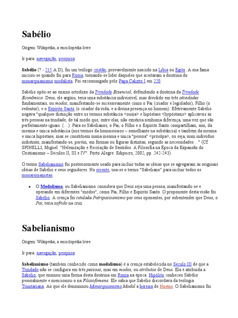 Sabélio | PDF | Religiões abraâmicas | Teologia