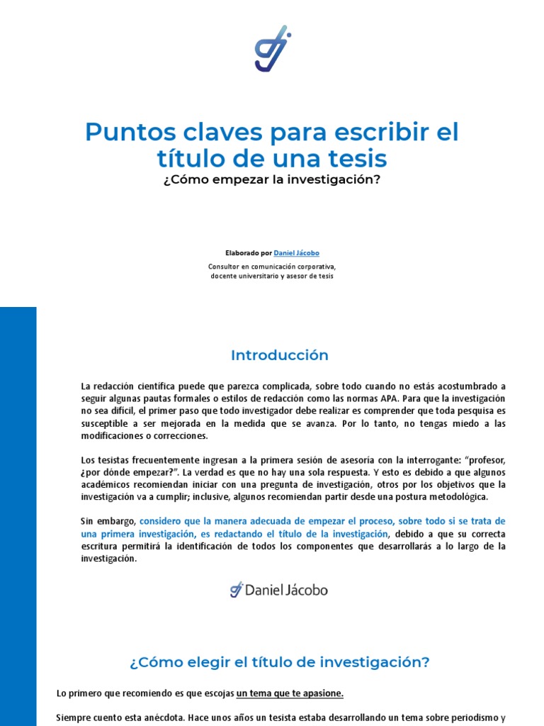 Puntos claves para escribir el título de una tesis | PDF | Cognición