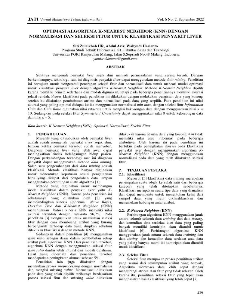 Optimasi Algoritma K-Nearest Neighbor (KNN) Dengan Normalisasi Dan ...