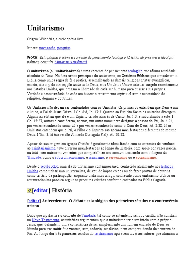 Uma introdução ao unitarismo: origens, crenças e história | PDF ...
