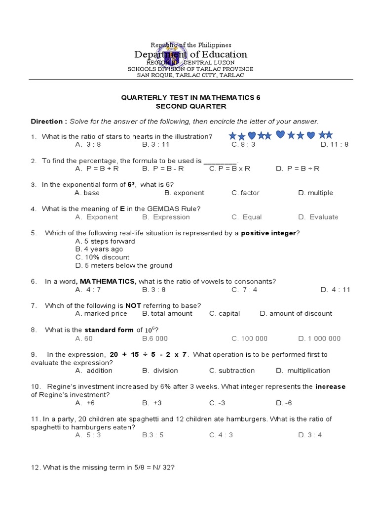 Math Sample Assessment Tool With Tos | PDF | Exponentiation | Percentage