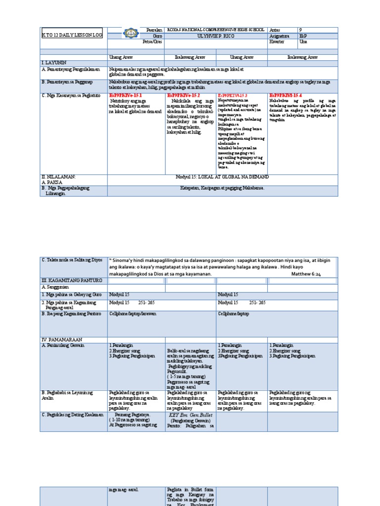 DLL Edukasyon Sa Pagpapakatao Grade9 Quarter4 Module3 (Palawan Division ... DLL Edukasyon Sa Pagpapakatao Grade9 Quarter4 Module3 (Palawan Division ...