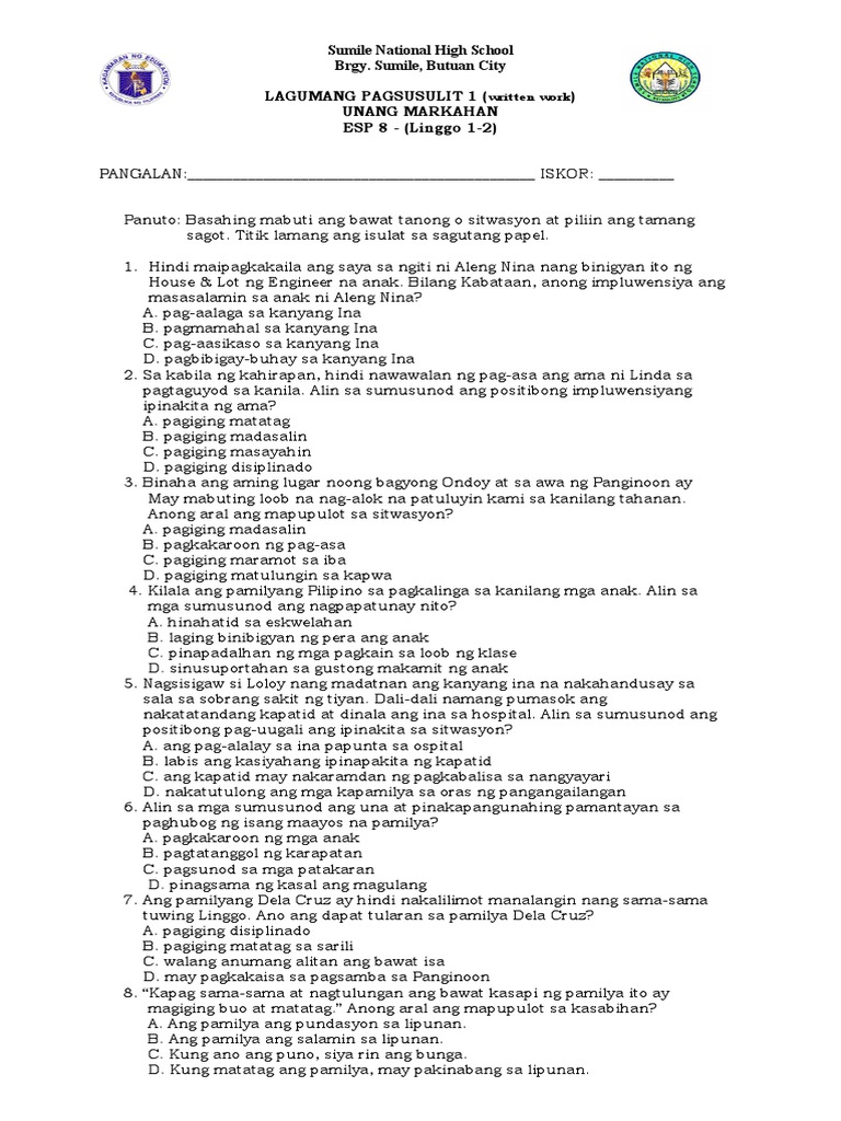 Las Matatag Grade 2 Quarter 1 Performance Task In Esp 9 Quarter