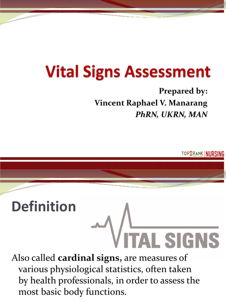 Prepared By: Vincent Raphael V. Manarang: PHRN, Ukrn, Man | PDF | Breathing | Pulse