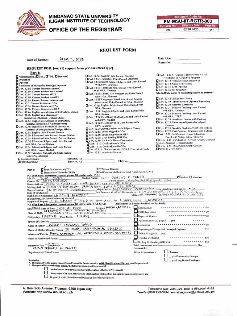 Office of The Registrar: Appl, 00 | PDF | Thesis | Undergraduate Education